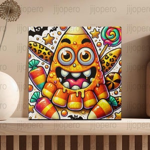 Halloween Candy Corn Monster Digital Art PNG, Colorful Spooky Printable ...