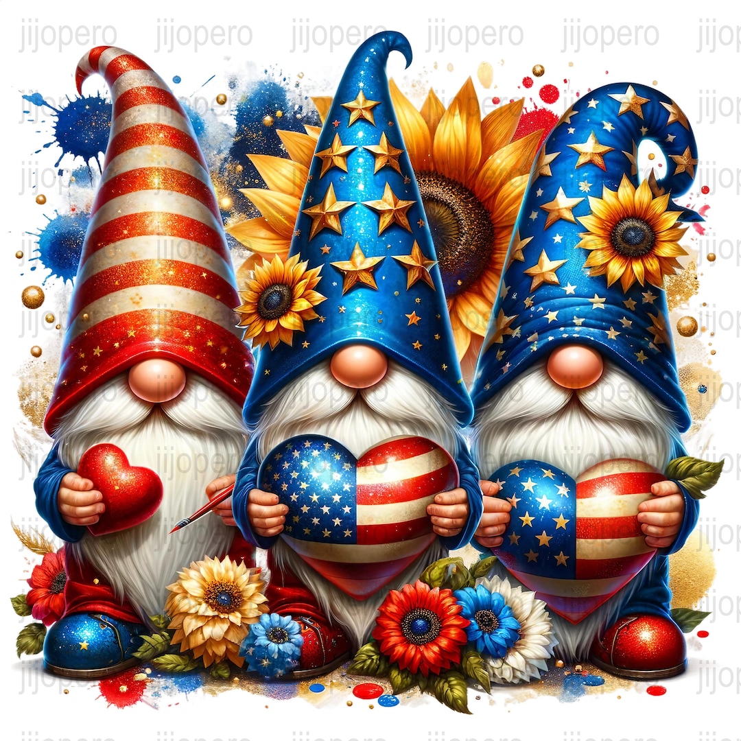 4th of July PNG Gnomes With American Flags, Patriotic Sunflower Digital ...