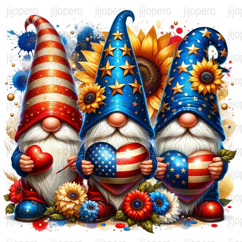 4th of July PNG Gnomes With American Flags, Patriotic Sunflower Digital ...