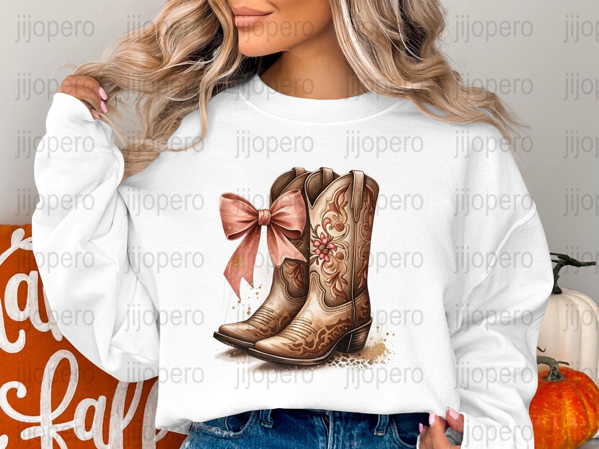 Western Cowgirl Boots Clipart, Floral Design With Bow, Rustic Country ...