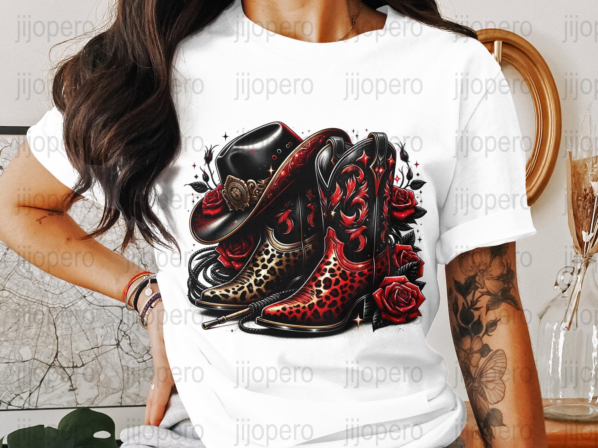 Cowboy Boots and Hat PNG, Western Digital Art, Red Roses Illustration ...