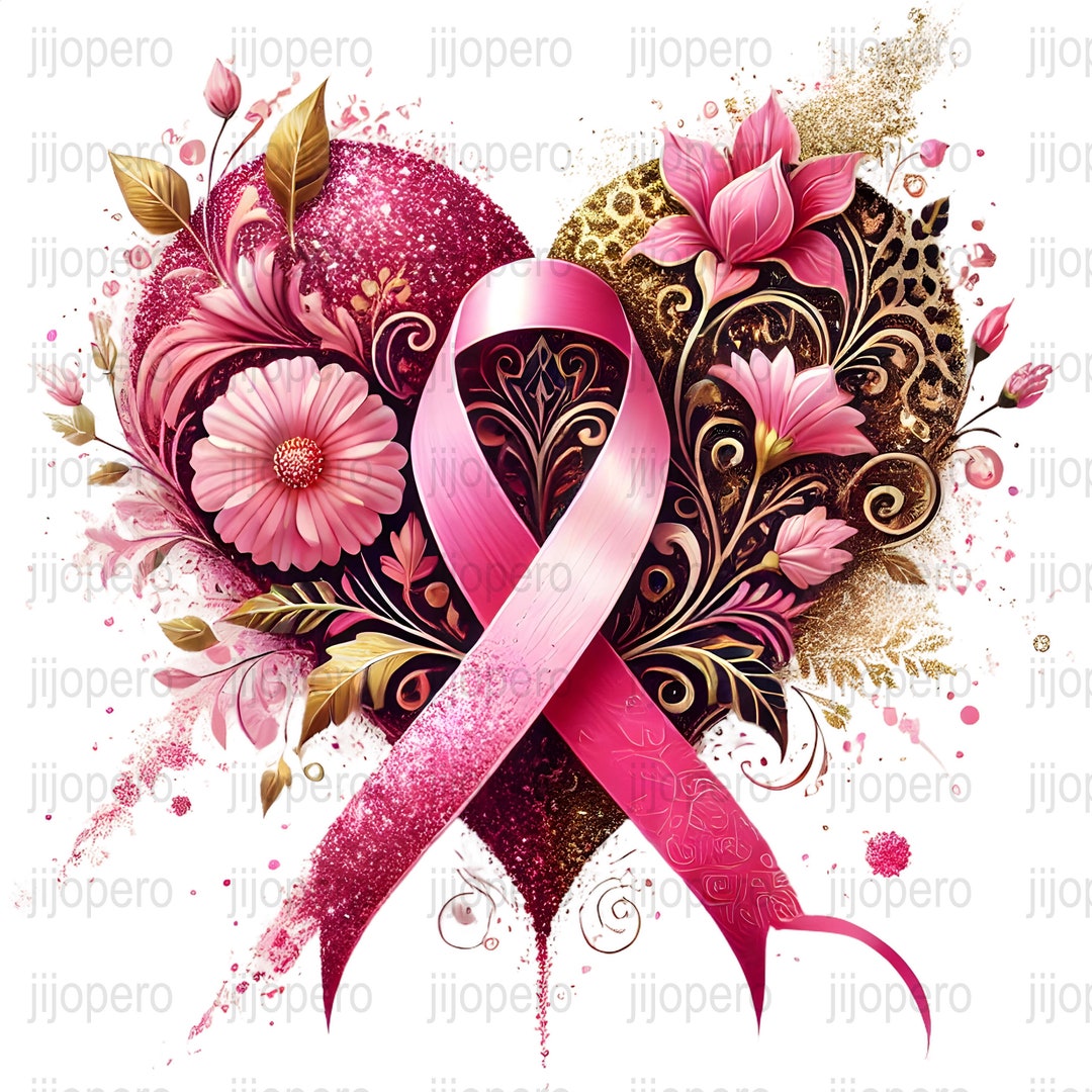 Breast Cancer Awareness PNG, Pink Ribbon Heart Design, Floral Breast ...