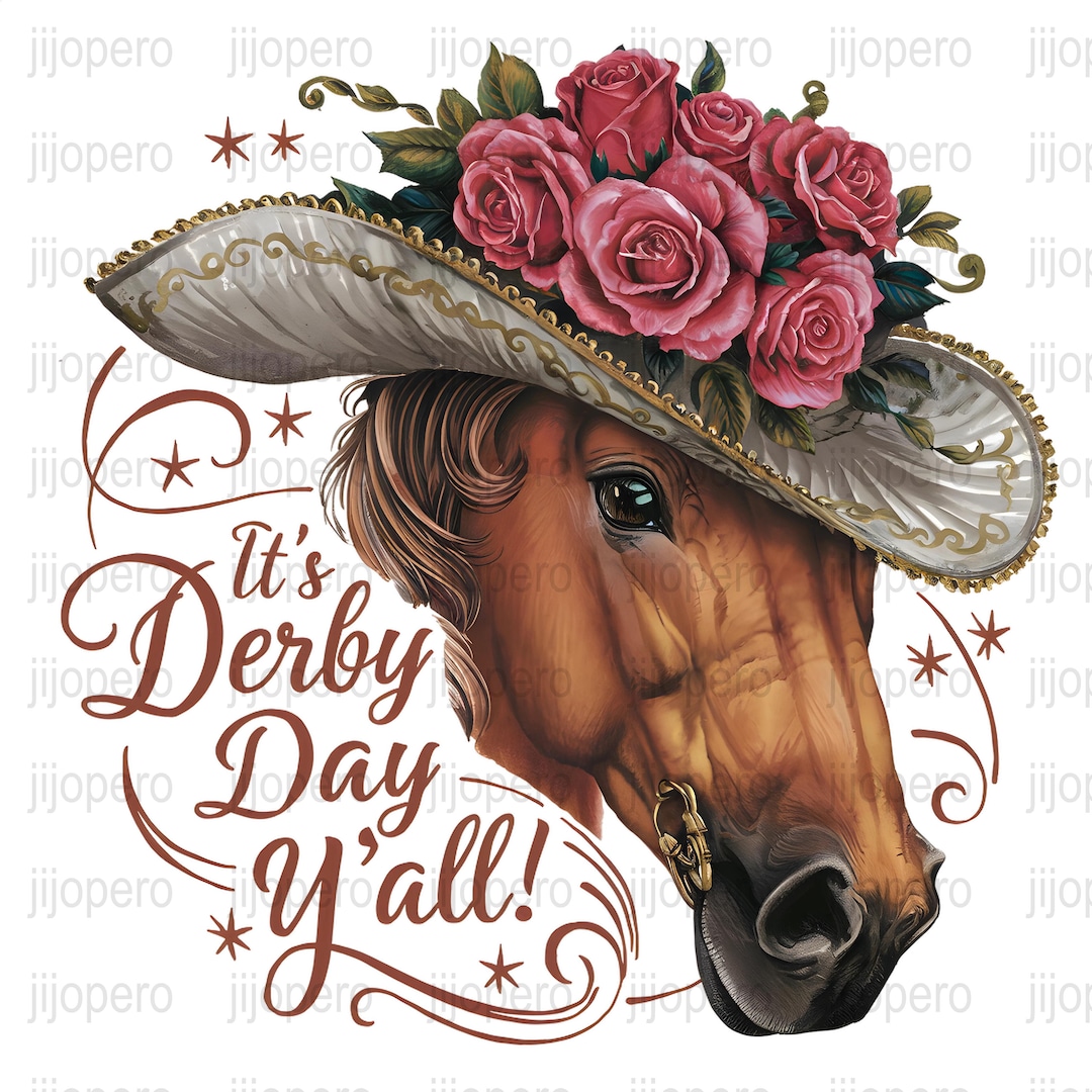 Derby Day Horse Art PNG, Floral Hat Equestrian Digital Download, Horse ...