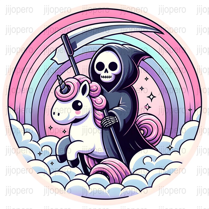 Grim Reaper on Unicorn PNG, Fantasy Digital Art, Dark Cute Aesthetic ...