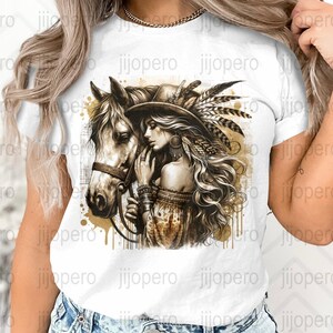 Western Boho Woman and Horse Art, Rustic Country Style Digital PNG ...