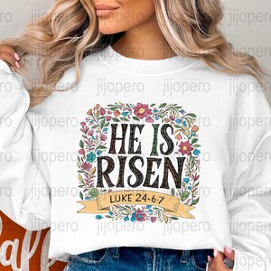 Easter PNG Digital Download, He is Risen, Luke 24.6-7, Spring Floral ...