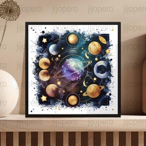 Space Galaxy Digital Art, Planets and Stars PNG Download, Cosmic Wall ...