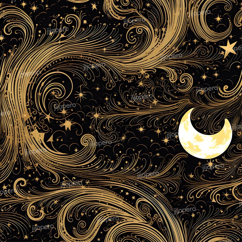 Moon Digital Paper Moon and Stars Seamless Patterns Commercial Use ...