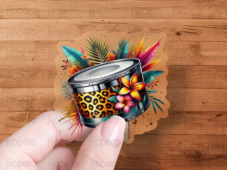 Tropical Drum Print PNG, Exotic Flowers and Leopard Print, Colorful ...