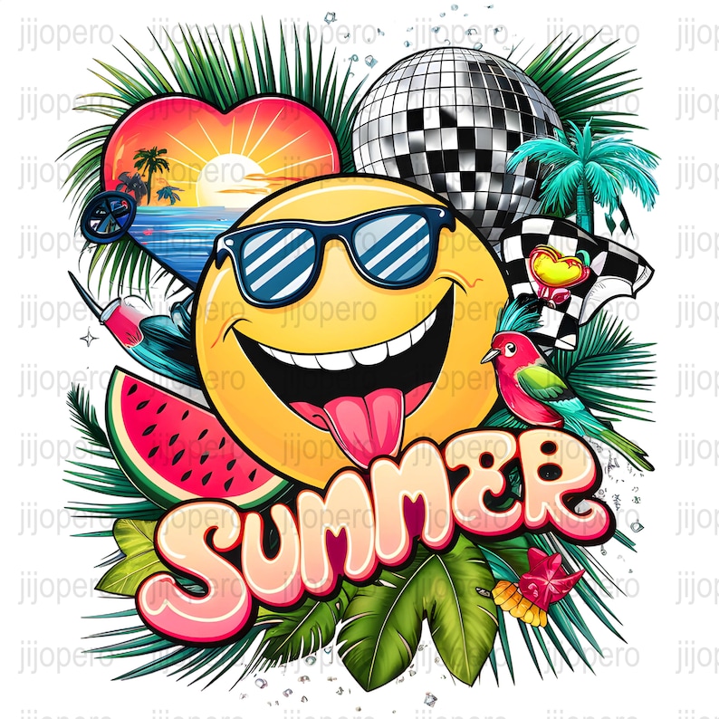 Tropical Summer Smiley Face PNG, Digital Art for T-shirt, Cups, Posters ...