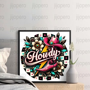 Howdy Western Style Digital Art PNG, Colorful Cowboy Boot Graphic ...