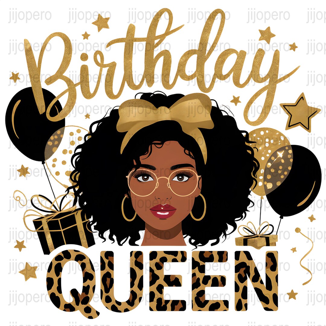 Birthday Queen PNG, Afro Woman Birthday Clipart, Gold and Black ...