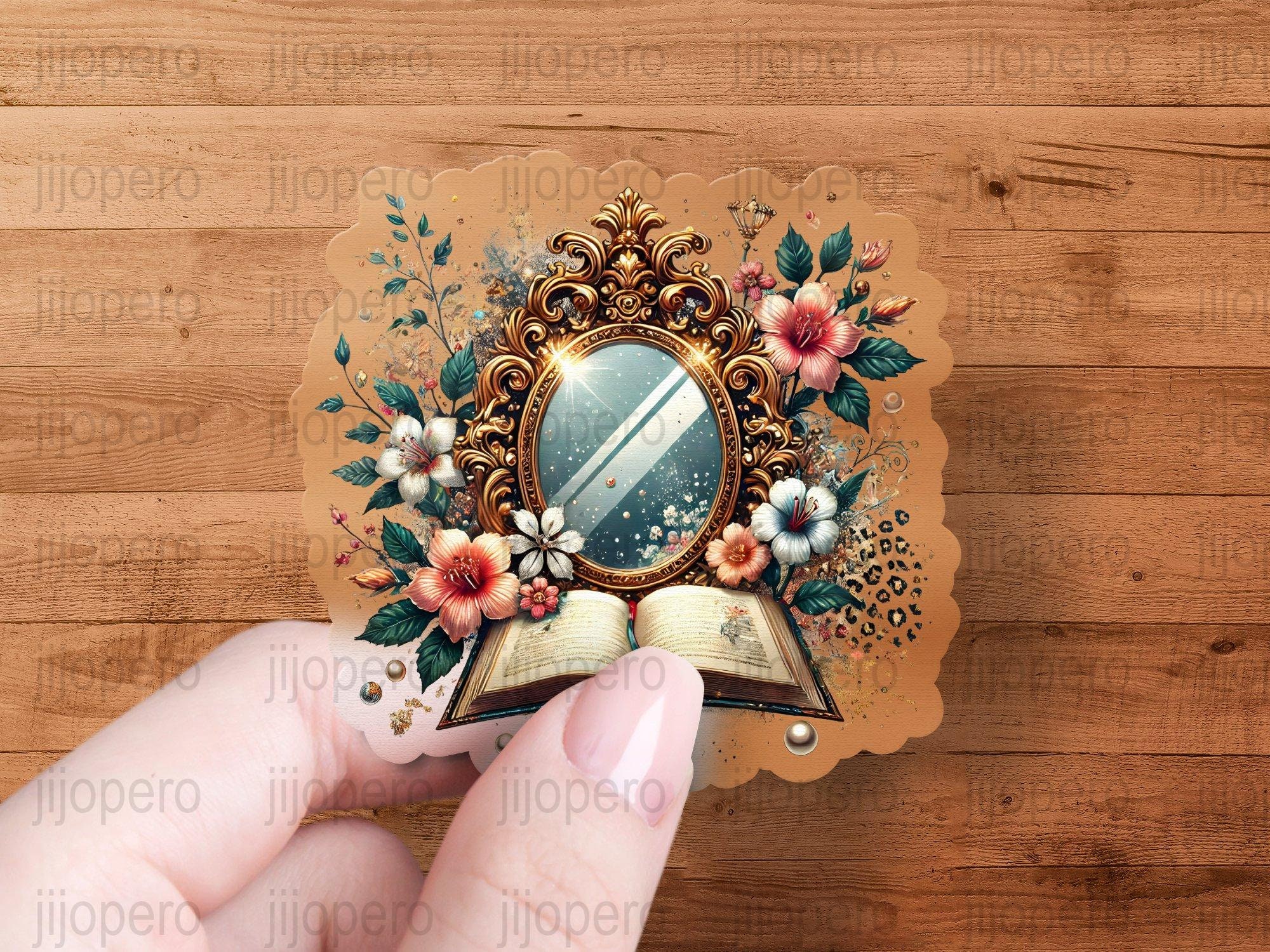 Vintage Floral Mirror and Open Book Illustration PNG, Digital Download ...