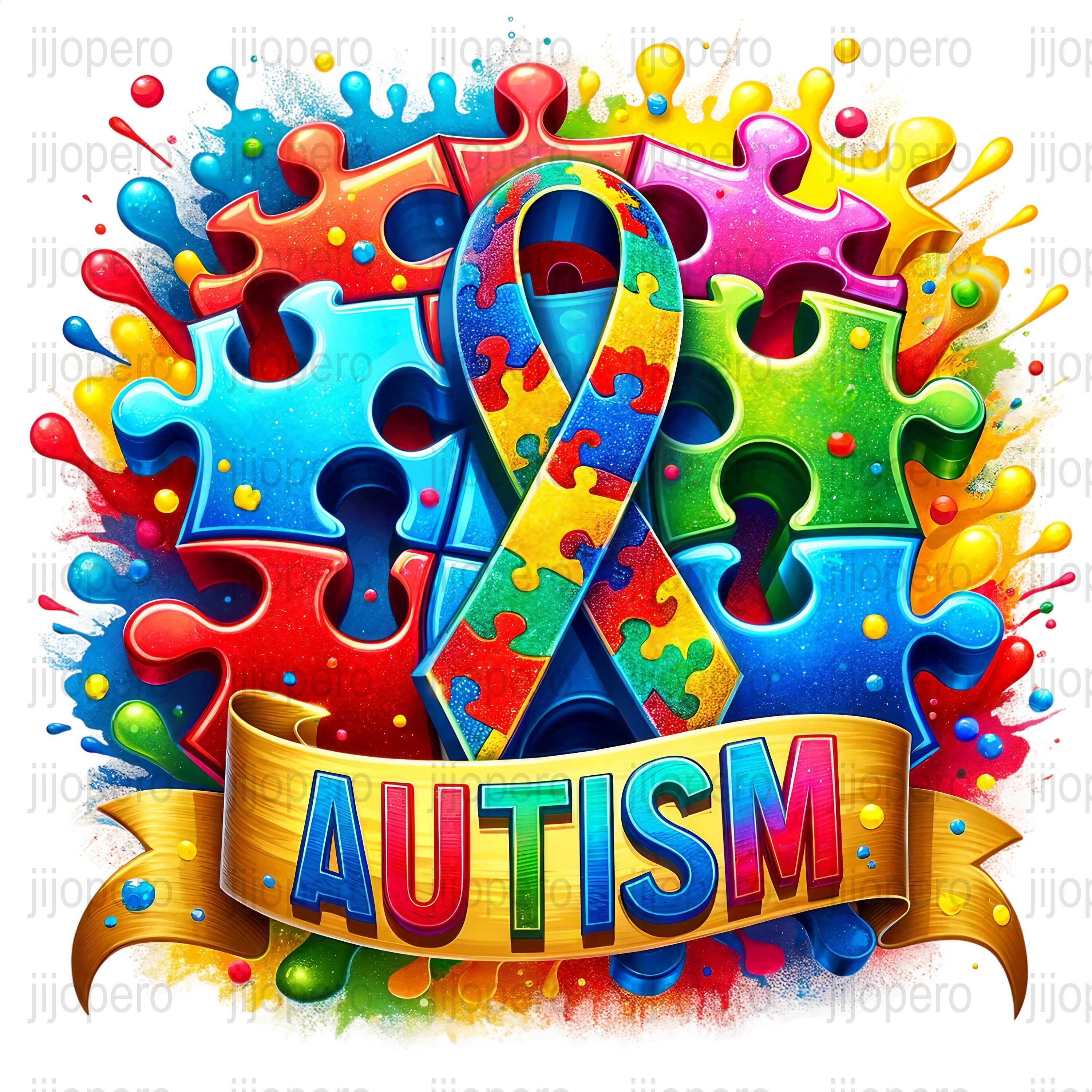 Autism Puzzle Pieces PNG, Colorful Awareness Ribbon Clipart, Digital ...