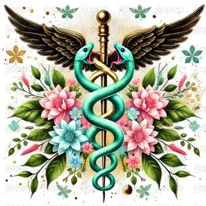Nurse PNG, Caduceus Medical Symbol, Floral Design, Digital Clipart for ...