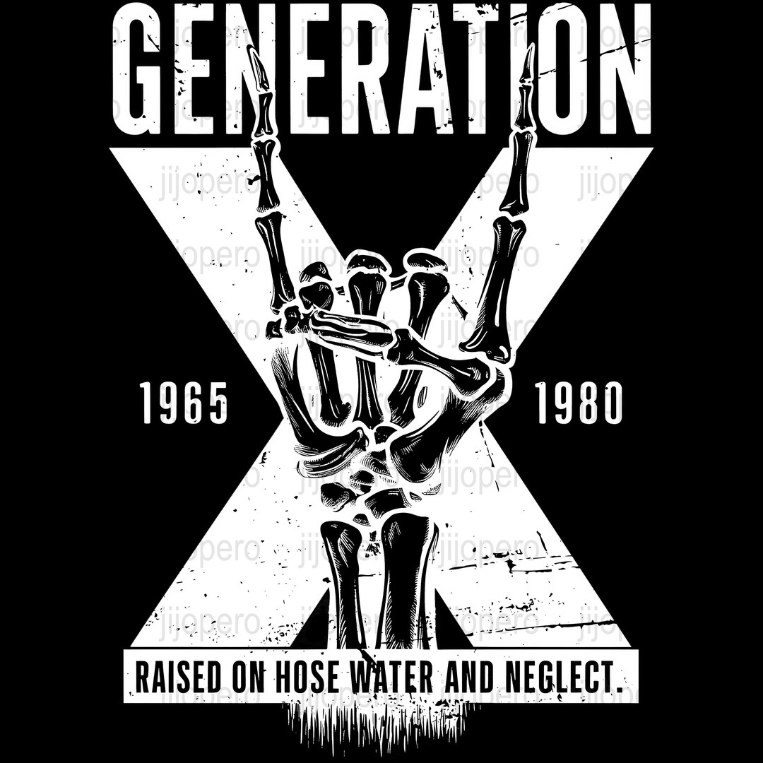 Gen X Skull Art, Raised on Hose Water, 1965-1980, Black and White PNG ...