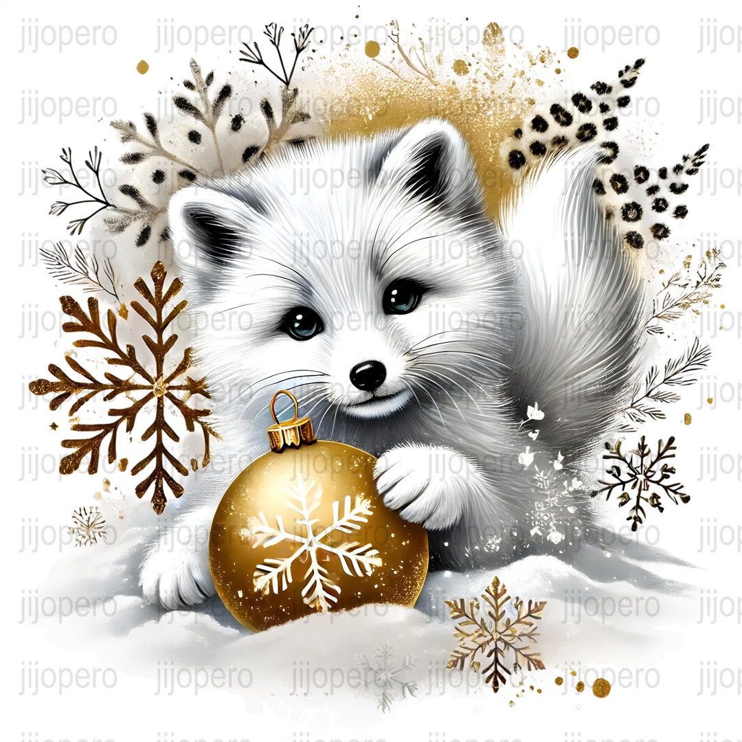 Arctic Fox Christmas PNG, Cute Winter Animal Digital Art, Snowflake ...