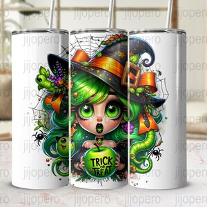 Halloween Witch Digital Art PNG, Cute Witch With Green Hair and Hat ...