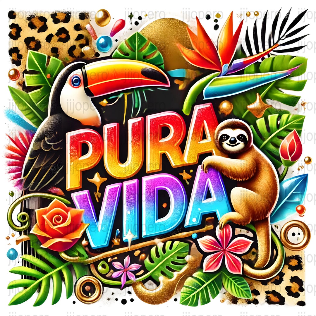 Costa Rica PNG, Pura Vida Tropical Jungle Illustration With Toucan and ...