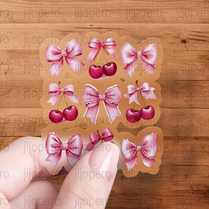 Pink Ribbon Cherry Clipart Set, Digital PNG, Cute Fruit and Bow ...