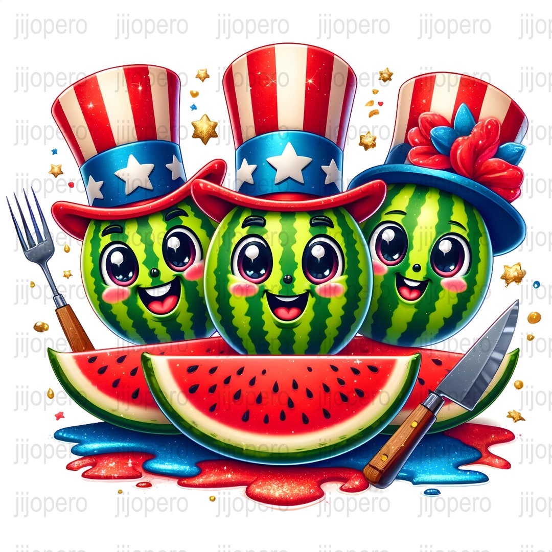 4th of July PNG, Patriotic Watermelon Cartoon, Summer BBQ Party ...