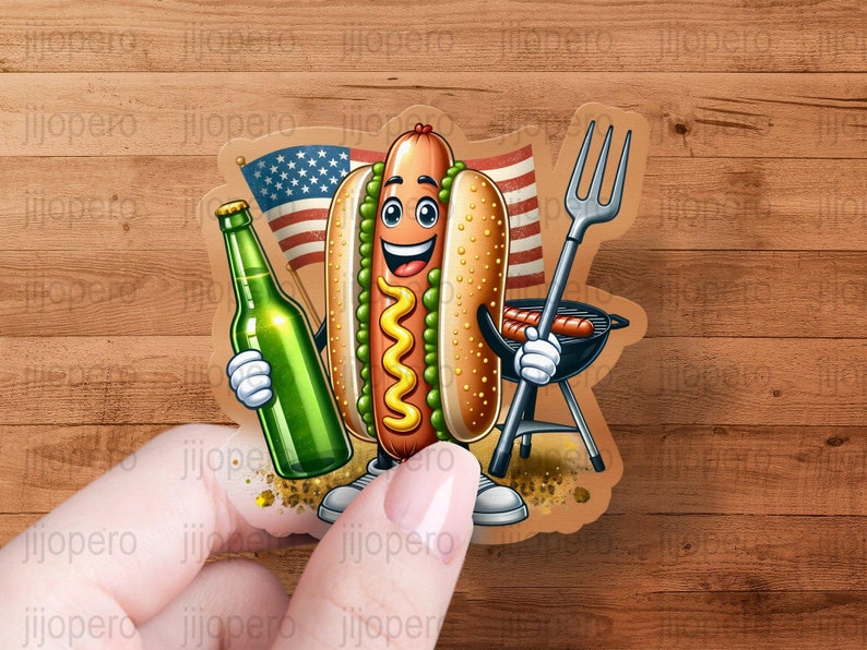 Patriotic Hot Dog Cartoon PNG, American Flag, Beer, BBQ Party Digital ...