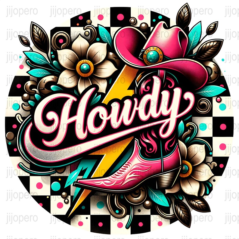 Howdy Western Style Digital Art PNG, Colorful Cowboy Boot Graphic ...