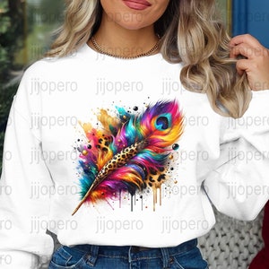 Colorful Feather Art PNG, Vibrant Digital Download, Home Decor Wall Art ...