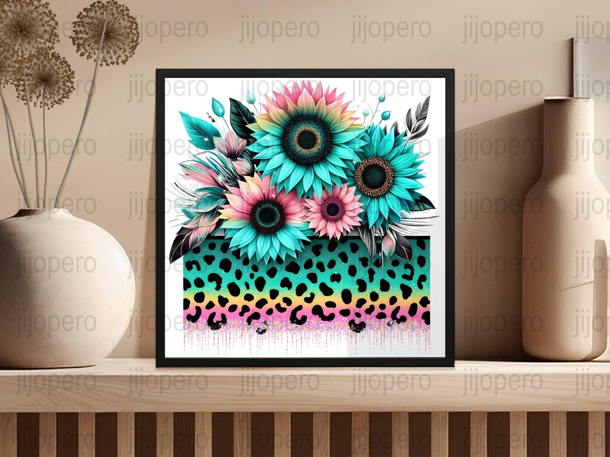 Boho Sunflower Leopard Print Art PNG, Digital Download, Abstract Floral ...