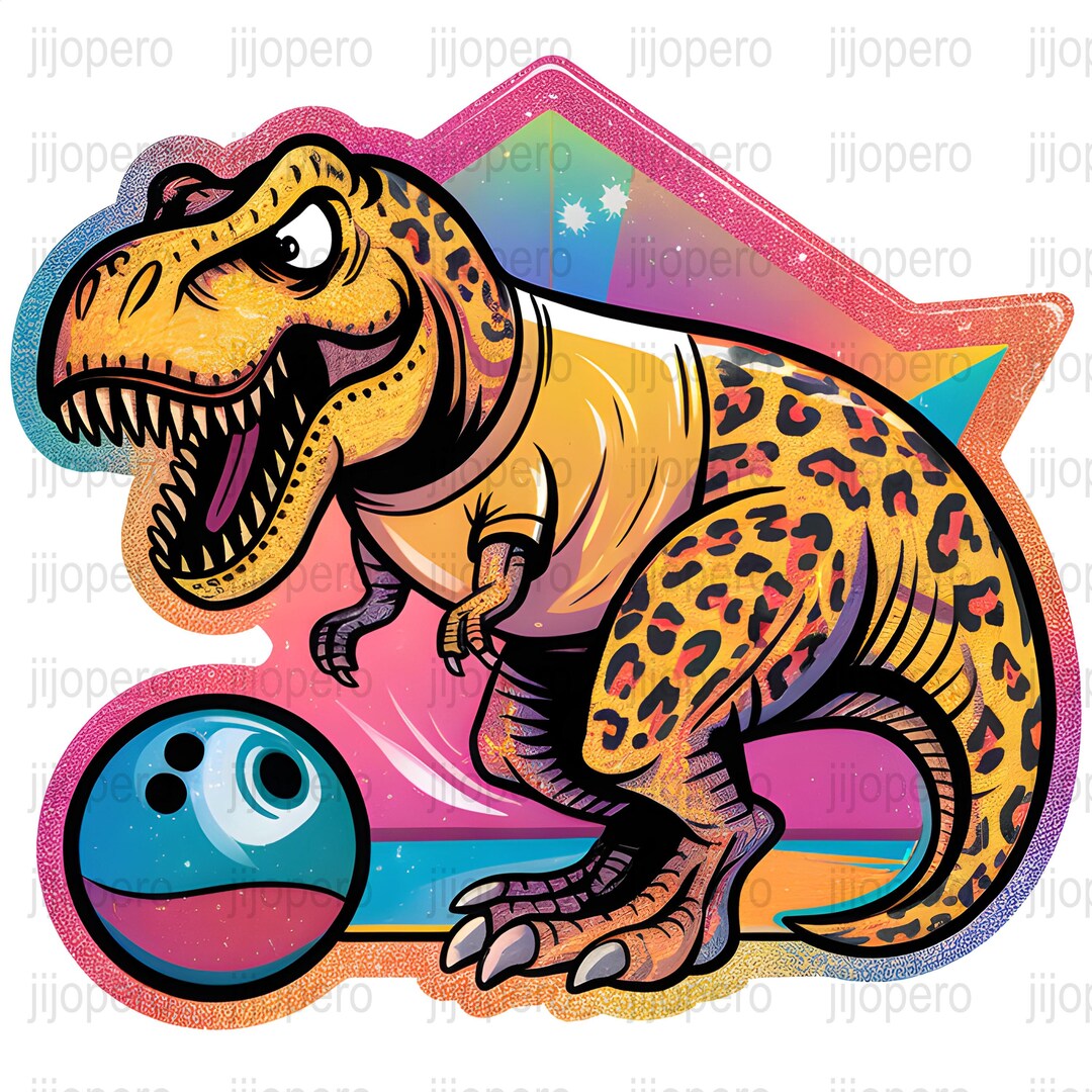 Dinosaur Bowling PNG, Printable Dinosaur Bowling Sticker, Digital T-rex ...