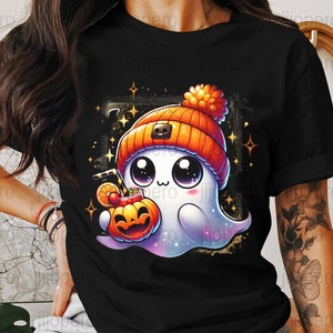 Cute Halloween Ghost PNG, Ghost With Pumpkin Drink Digital Download ...