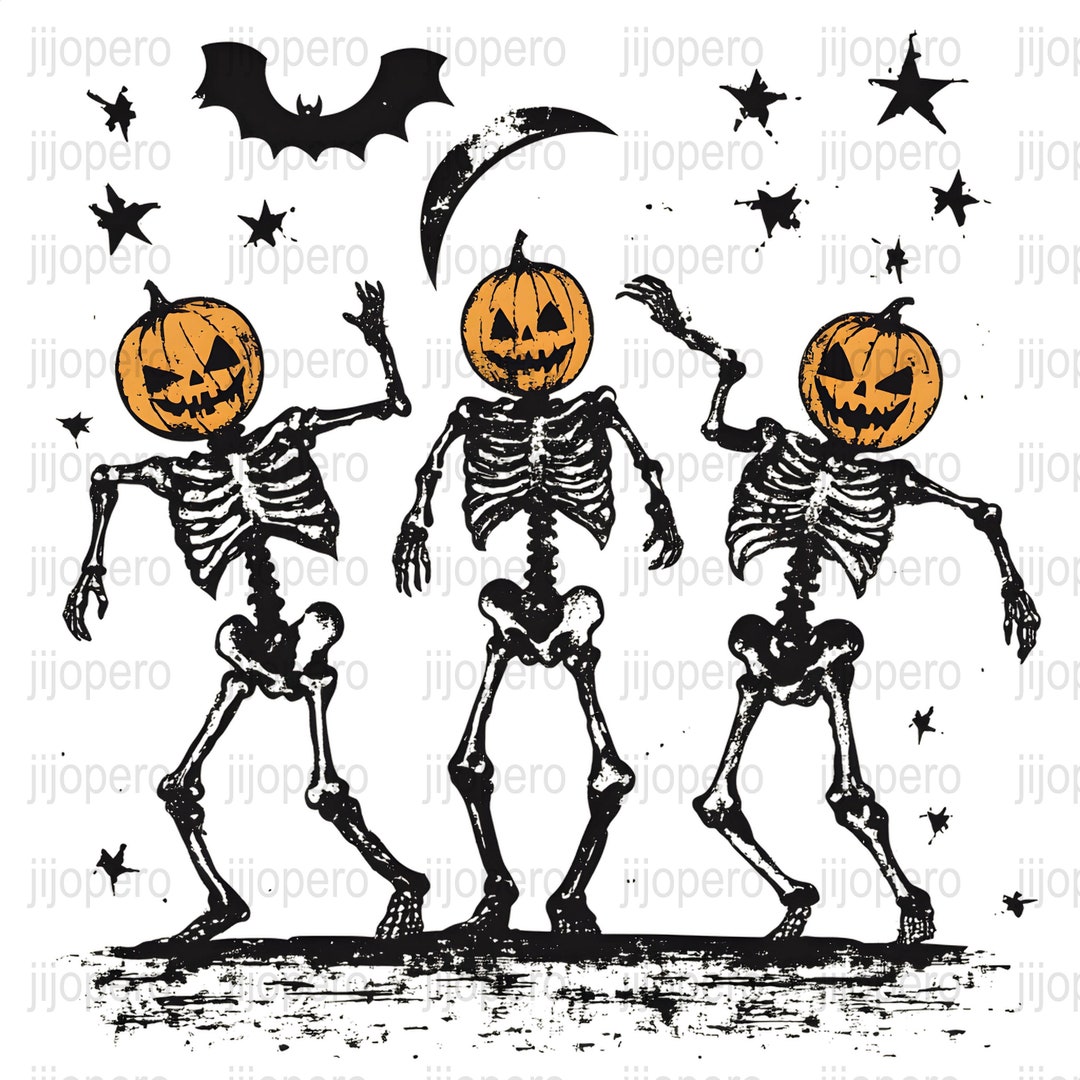 Halloween Skeletons PNG, Halloween Digital Download, Pumpkin Head ...