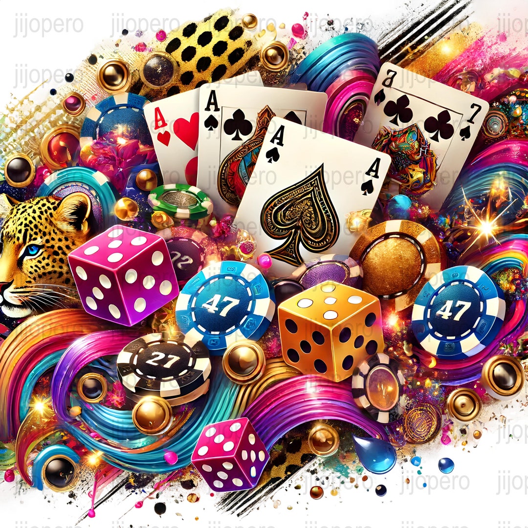 Colorful Casino Elements Art PNG, Digital Download, Vibrant Gambling ...