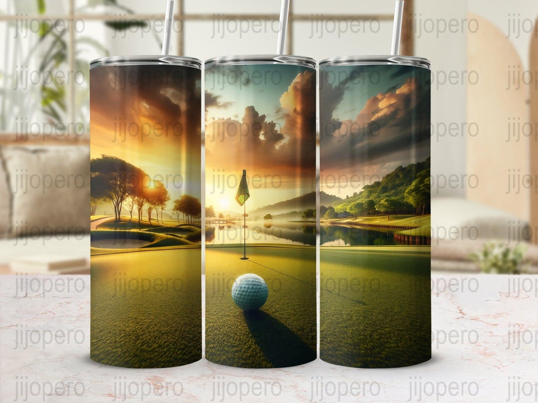 Golf Course Digital Wallpaper, Scenic Tumbler Wrap Background, Sunset ...