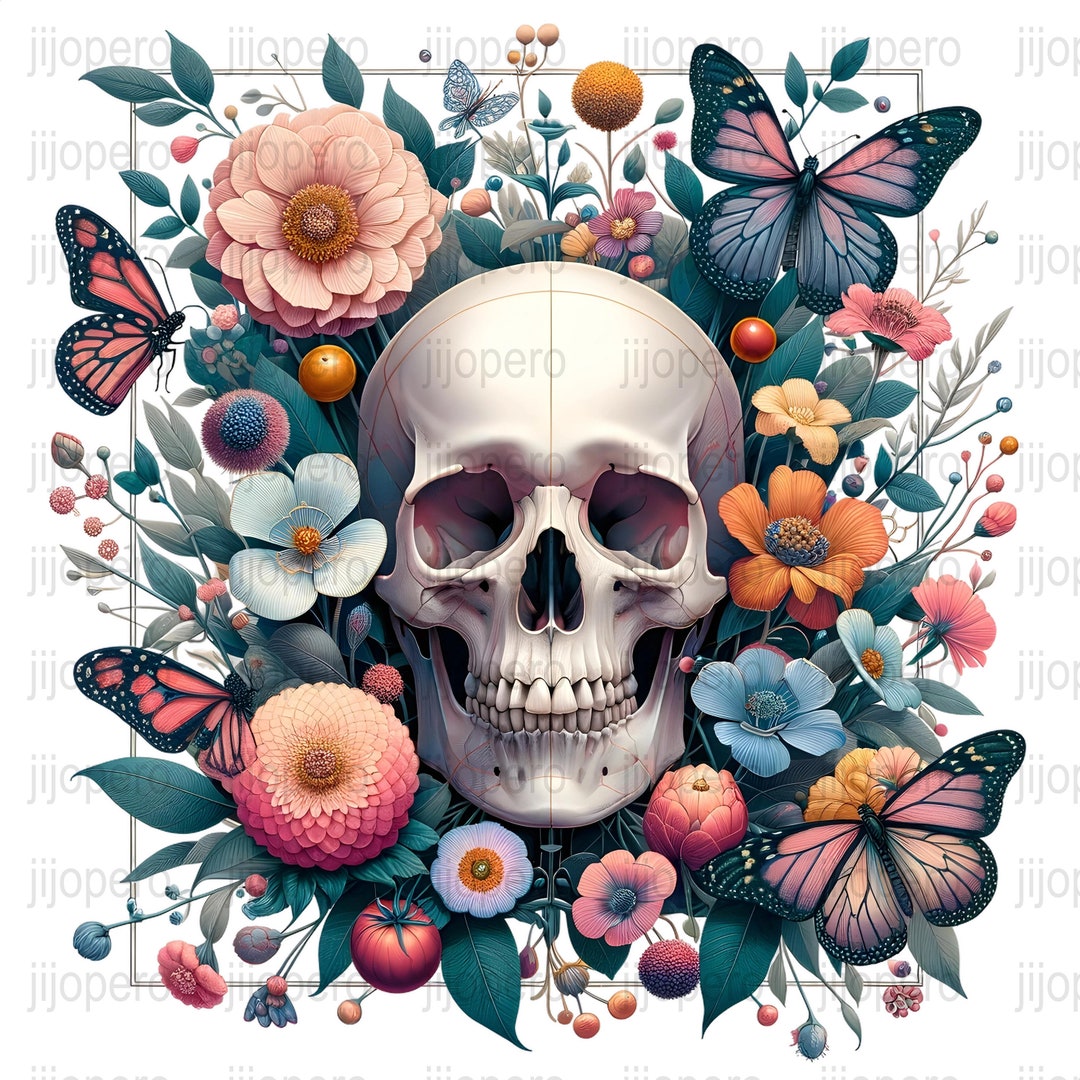 Boho Skull Butterfly Art PNG, Floral Anatomy Digital Download ...
