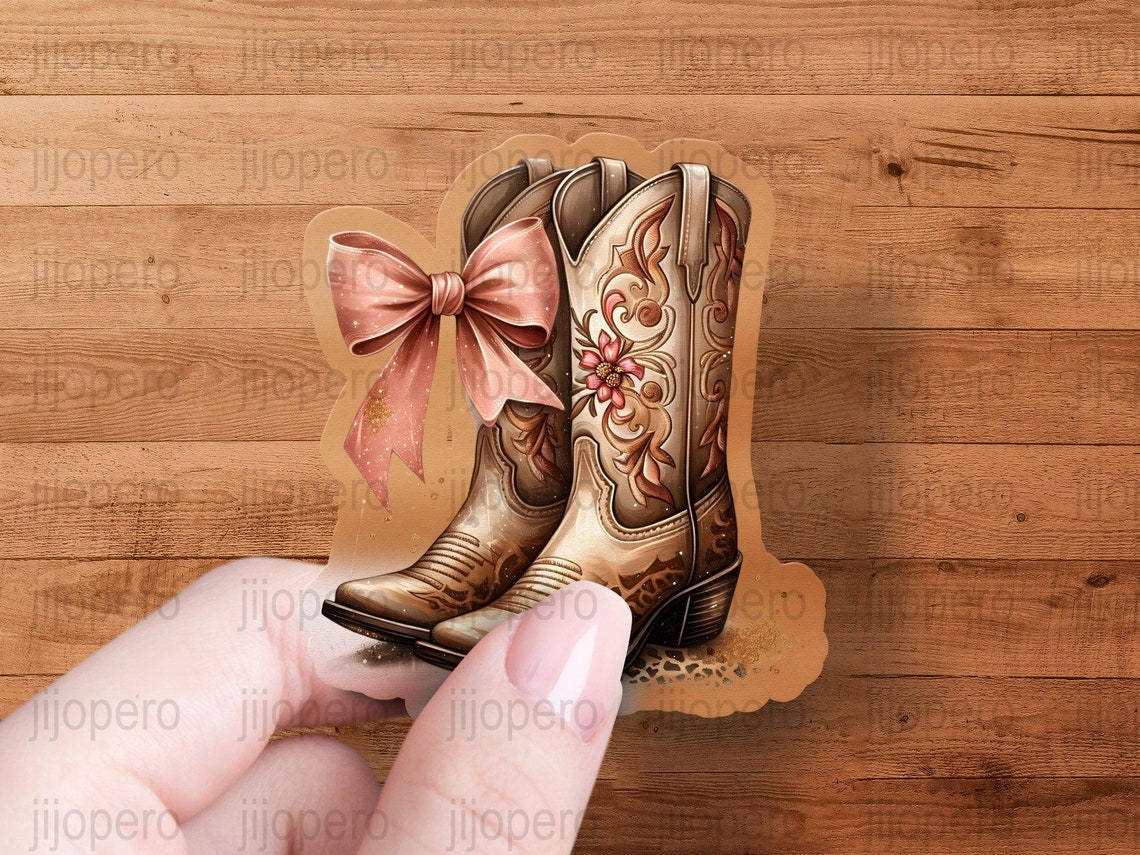 Western Cowgirl Boots Clipart, Floral Design With Bow, Rustic Country ...