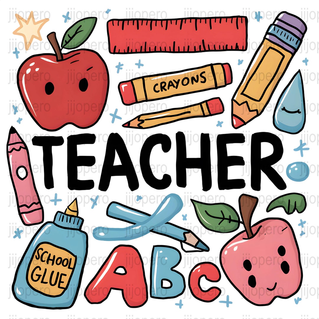 Back to School PNG, Teacher Clipart Digital Download, Colorful ...