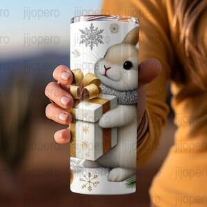 Christmas Bunny Holding Gift Clipart, Winter Holiday Animal ...