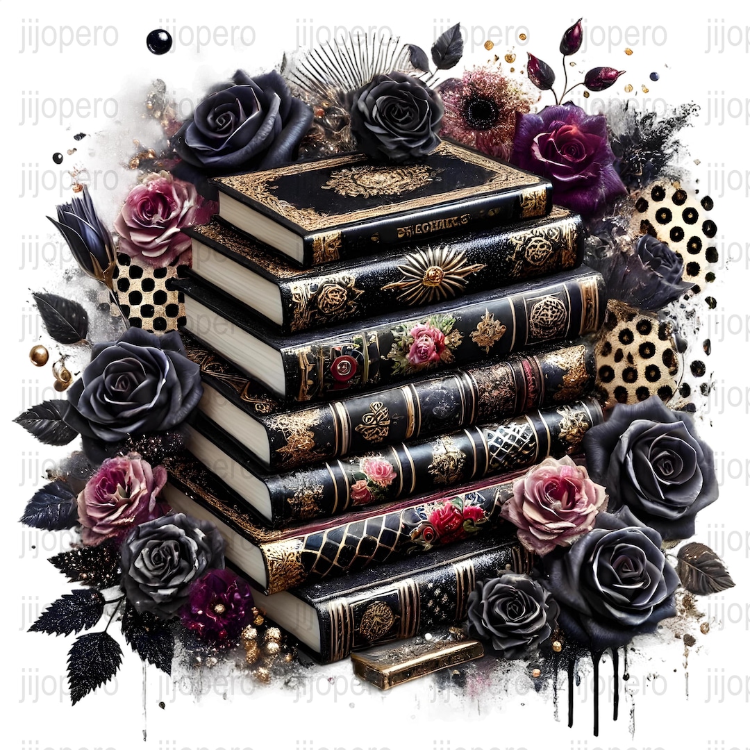 Goth Gothic Digital Art Print, Dark Fantasy Book Stack PNG, Vintage ...