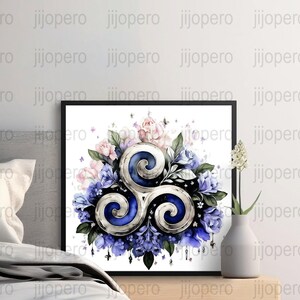 Celtic PNG, Blue Triskele Floral Digital Download, Watercolor Flowers ...