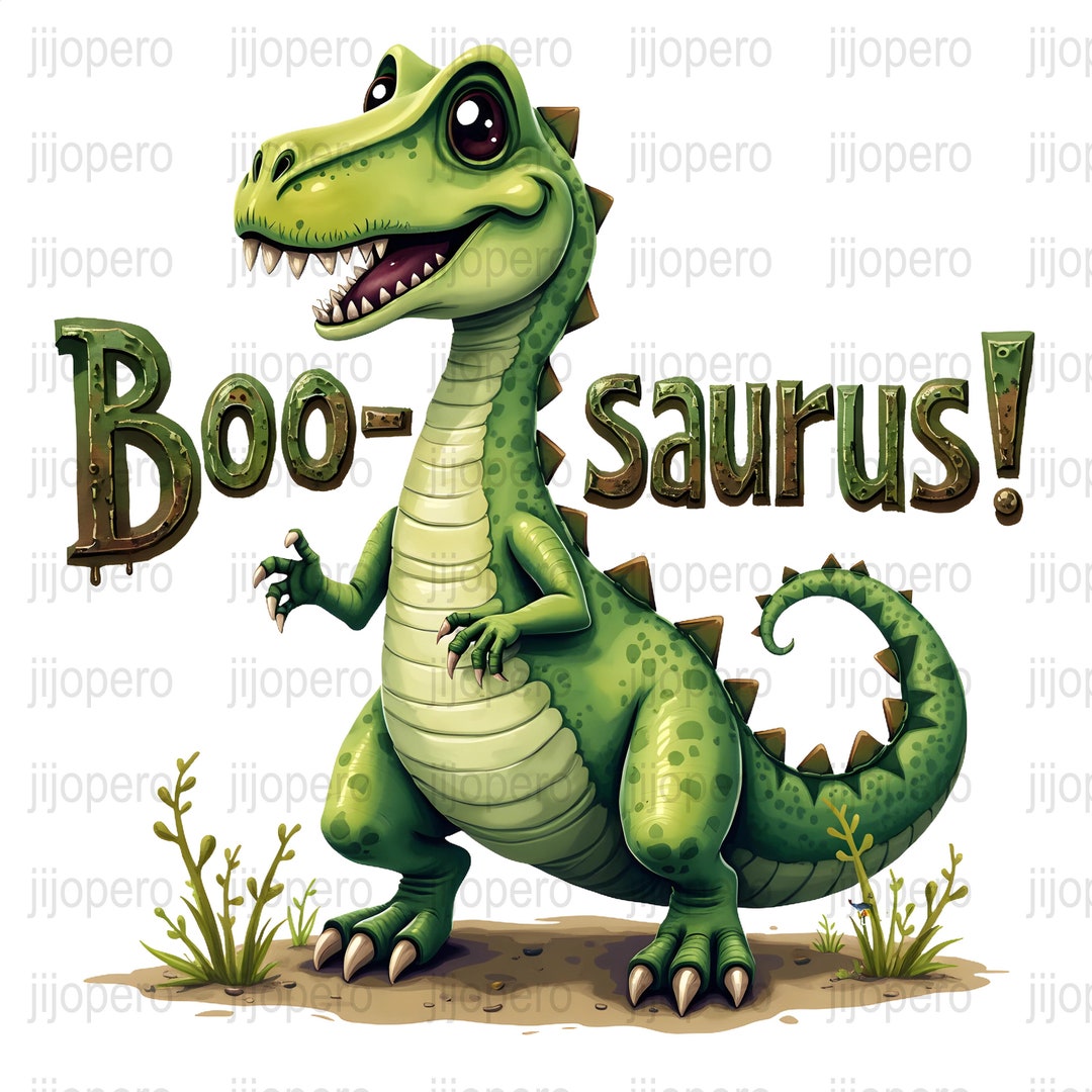 Halloween Boo PNG, Cute Dinosaur Halloween Art, Green Dinosaur ...
