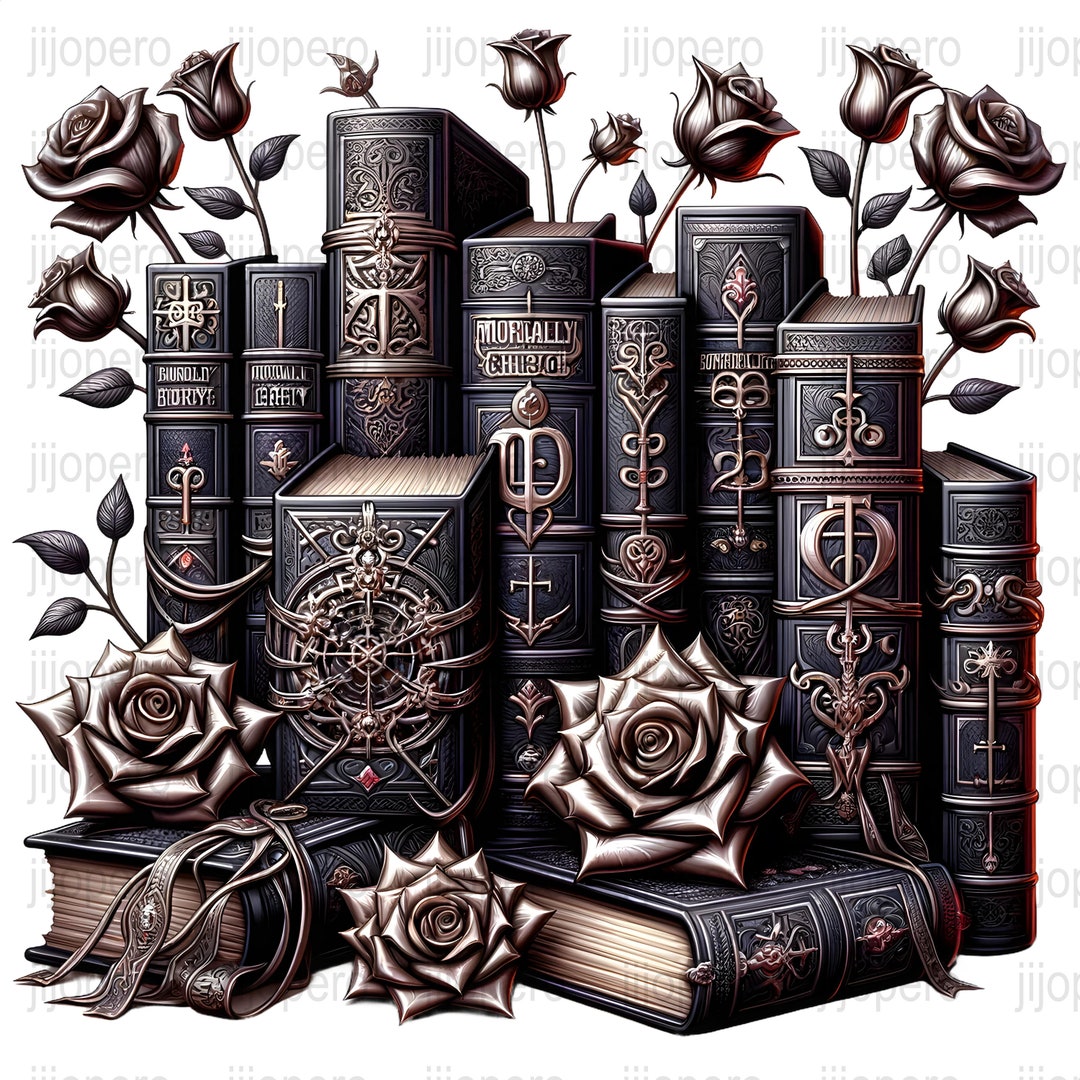 Gothic Roses and Books Digital Print, Dark Academia Png Wall Art ...