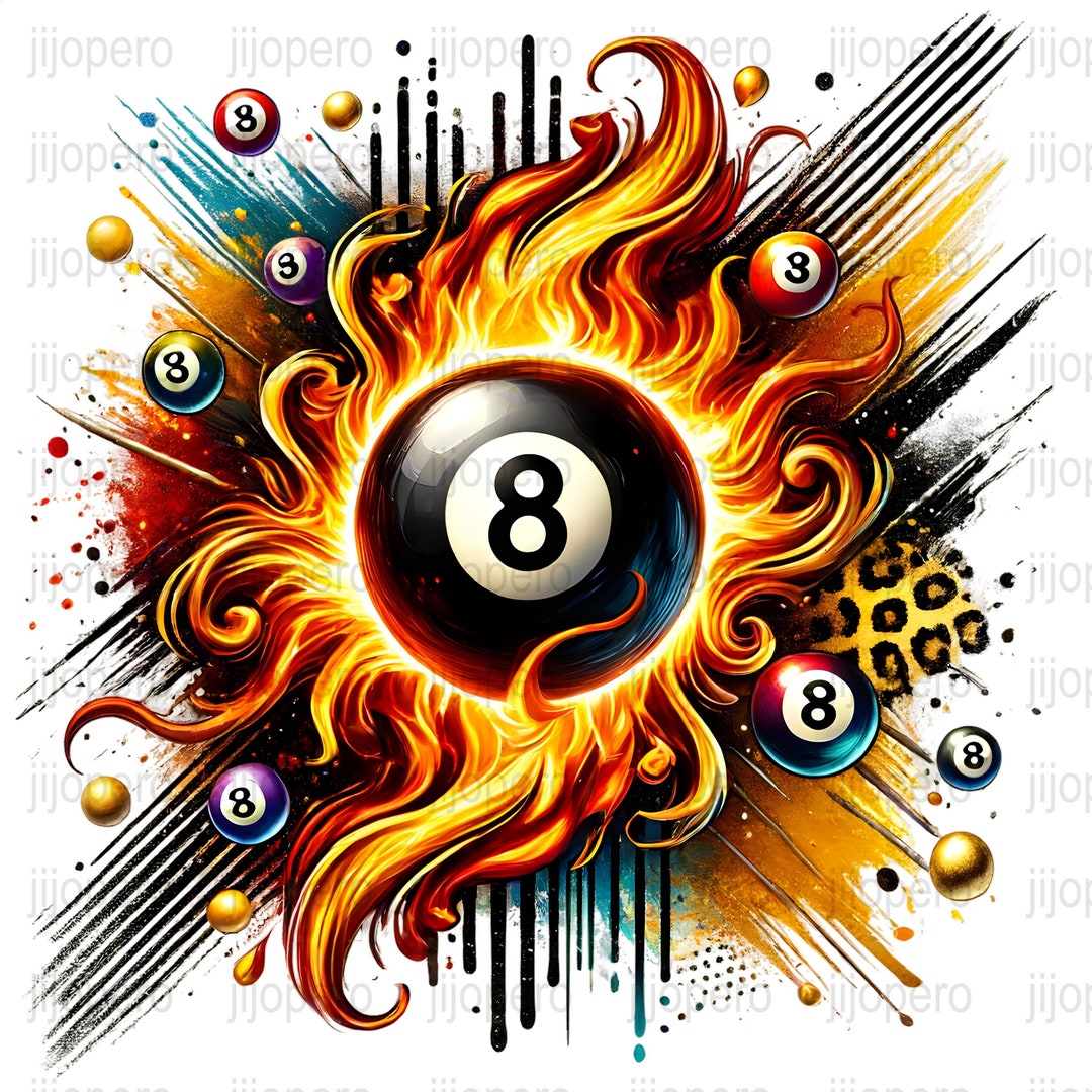 Fiery 8 Ball Pool Billiards Game Digital Art PNG, Colorful Abstract ...