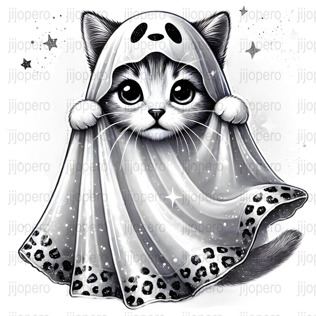 Halloween PNG Cute Ghost Cat Illustration, Adorable Kitten in Costume ...