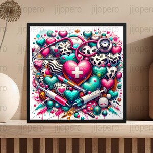Colorful Heart Medical Art PNG, Nurse Doctor Healthcare Digital Print ...