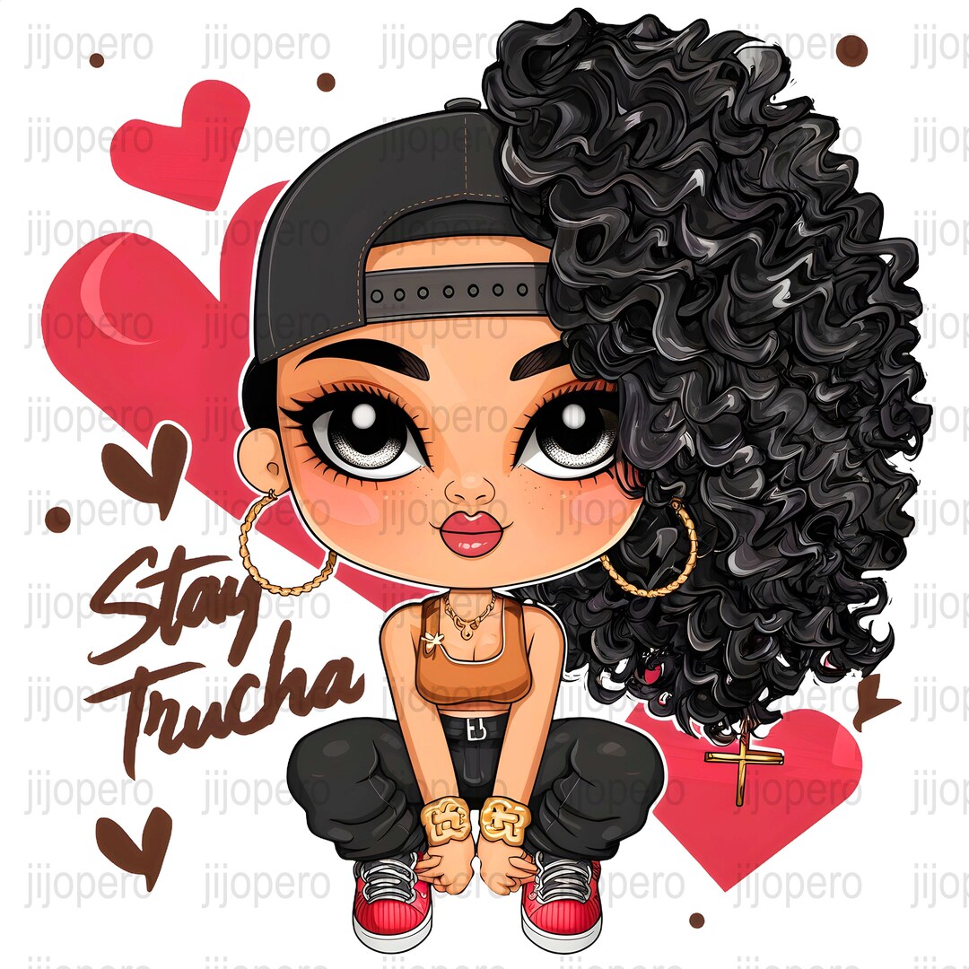 Stay Trucha Digital Art PNG, Afro Girl Cartoon Character, Urban Style ...