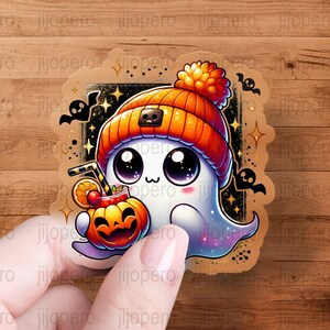 Cute Halloween Ghost PNG, Ghost With Pumpkin Drink Digital Download ...