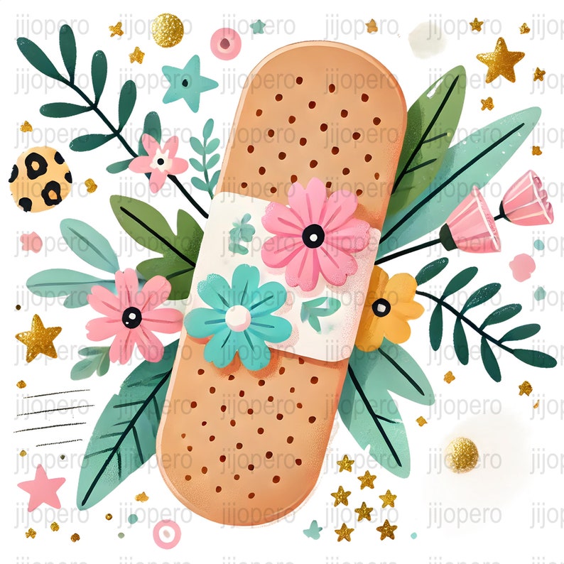 Nurse PNG, Floral Bandage Digital Art, Cute Medical Clipart, Pastel ...