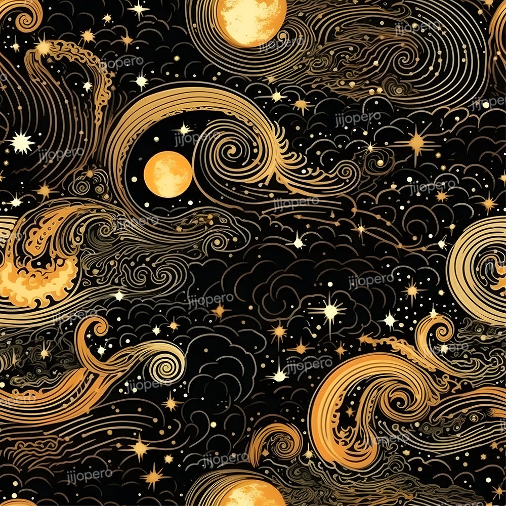 Moon Digital Paper Moon and Stars Seamless Patterns Commercial Use ...