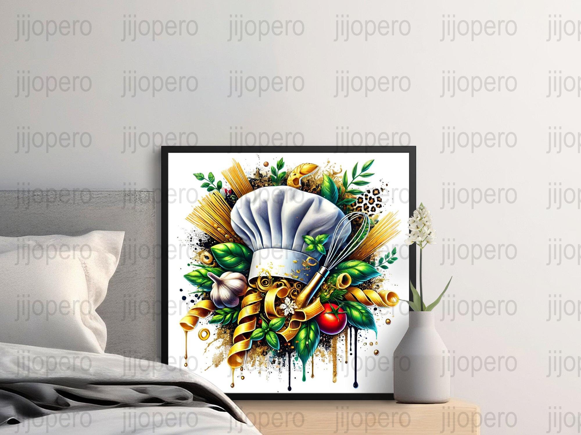 Chef Hat Cooking Pasta Vegetables Garlic Whisk PNG, Colorful Kitchen ...